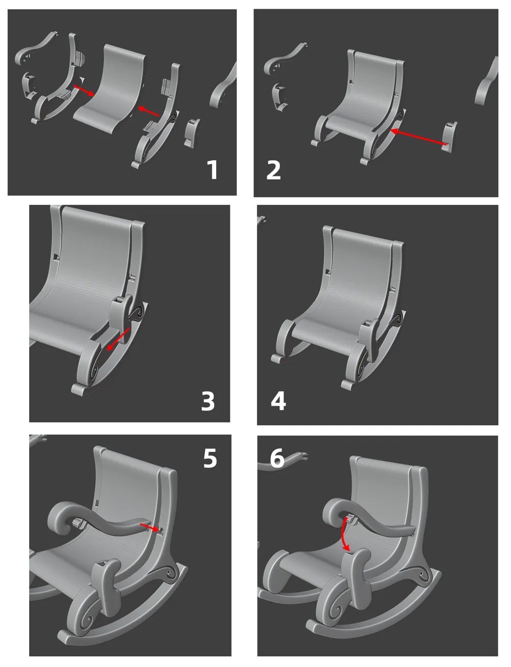 Mini Rocking Chair [Assembly Model, No Glue Needed] - Free 3D Print ...
