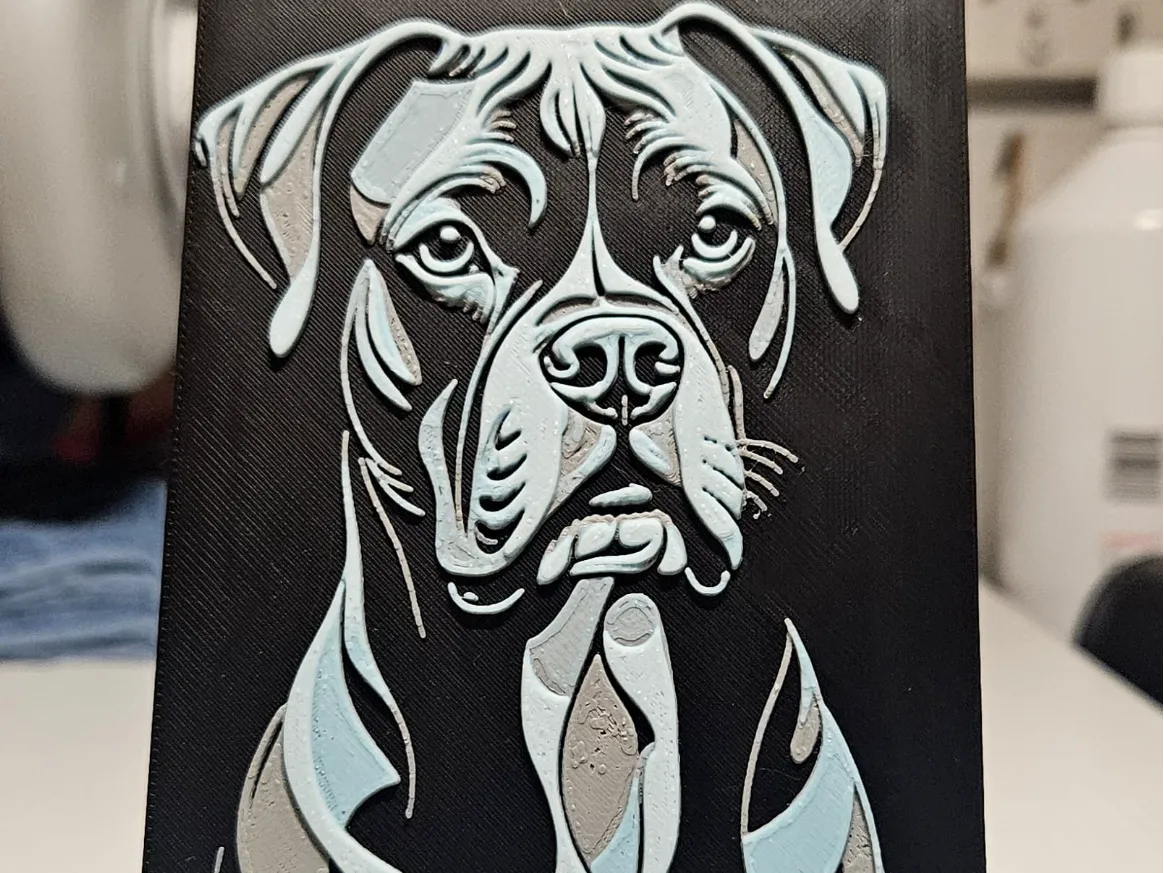 Dog Boxer Blue grey white art - Free 3D Print Model - MakerWorld