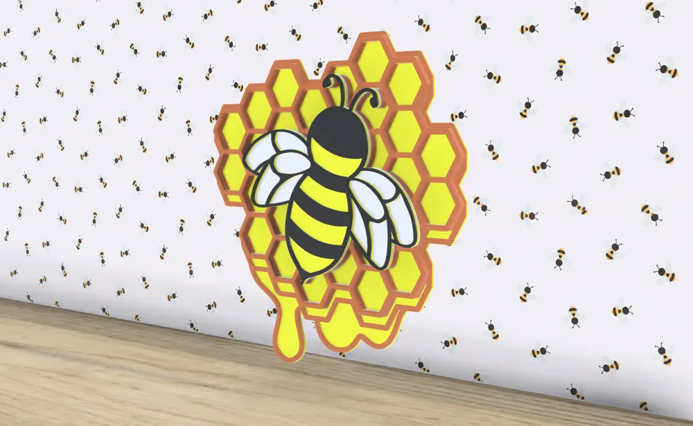 Spring Bee and Honeycomb - Wall Art - Free 3D Print Model - MakerWorld