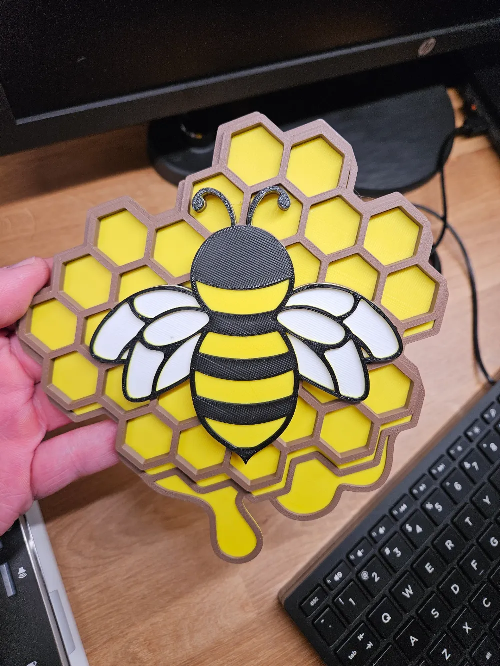 Spring Bee and Honeycomb - Wall Art - Free 3D Print Model - MakerWorld
