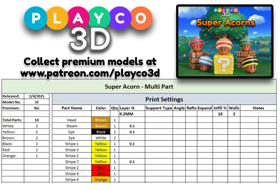 Super Acorn from Mario Bros - Multi-Part by Playco3D MakerWorld ...