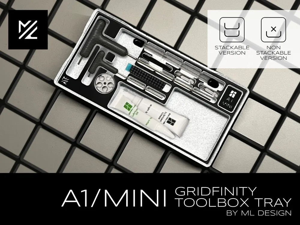 Gridfinity A1+MINI TOOLBOX // 2 version by martonlengyel.design MakerWorld: Download Free 3D Models