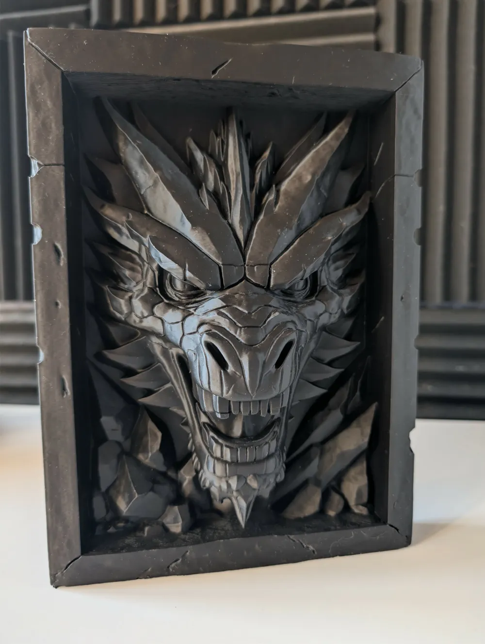 Stone Dragon | Epic Fantasy Bas-relief - Free 3D Print Model - MakerWorld
