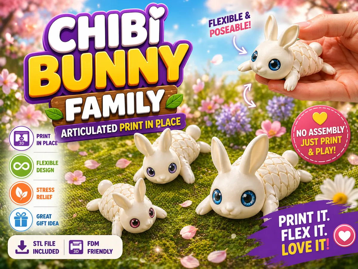 Chibi Bunny Family | Articulated Print in Place - Free 3D Print Model ...
