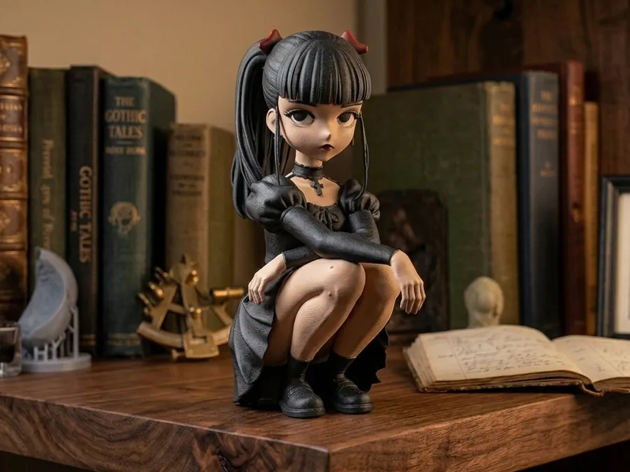 Goth Anime Girl Figurine Gothic Lolita Bookshelf - Free 3D Print Model ...