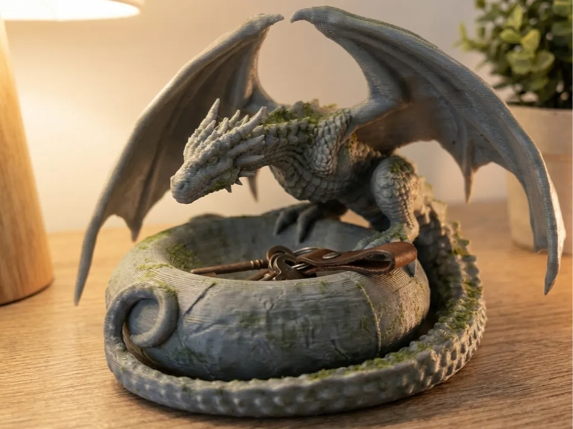 Ancient dragon rest Keys Bowl - Free 3D Print Model - MakerWorld