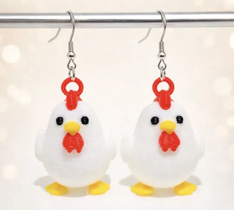 Cute Chicken Earrings - Kawaii AMS Print - Free 3D Print Model - MakerWorld