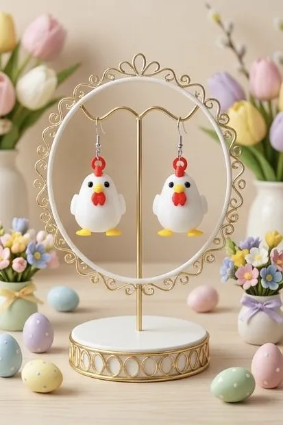 Cute Chicken Earrings - Kawaii AMS Print - Free 3D Print Model - MakerWorld