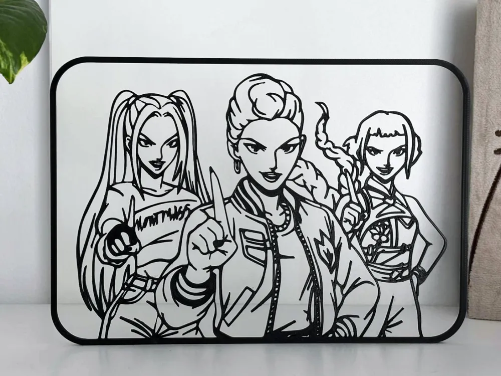 K-Pop Demon Hunters Line Art w/ Stand - Free 3D Print Model - MakerWorld