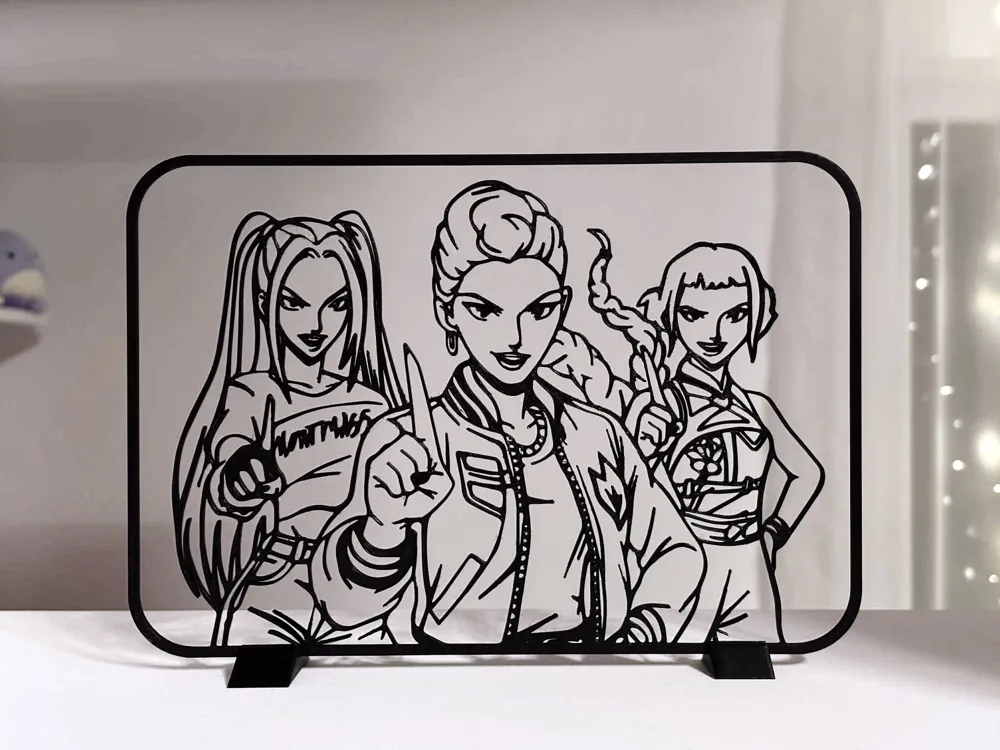K-Pop Demon Hunters Line Art w/ Stand - Free 3D Print Model - MakerWorld