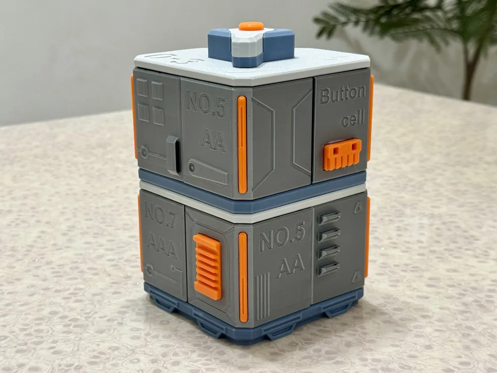 Mecha-Style Battery Storage Box - Layered Rotating Compartment ...