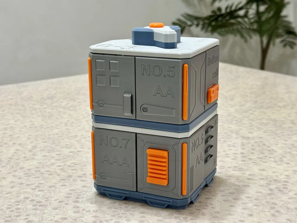 Mecha-Style Battery Storage Box - Layered Rotating Compartment ...