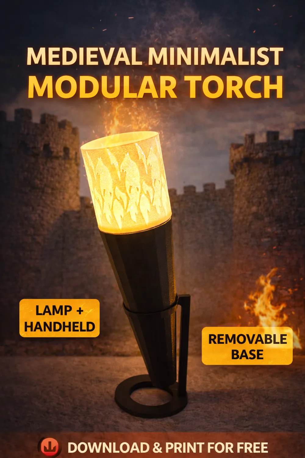 Modular Minimalist Medieval Torch with optional base - Free 3D Print ...