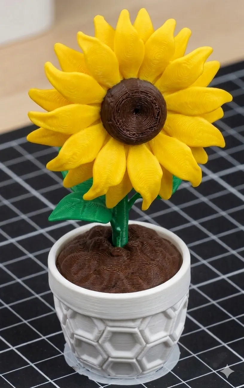 Sunflower with Modern Pot - Free 3D Print Model - MakerWorld