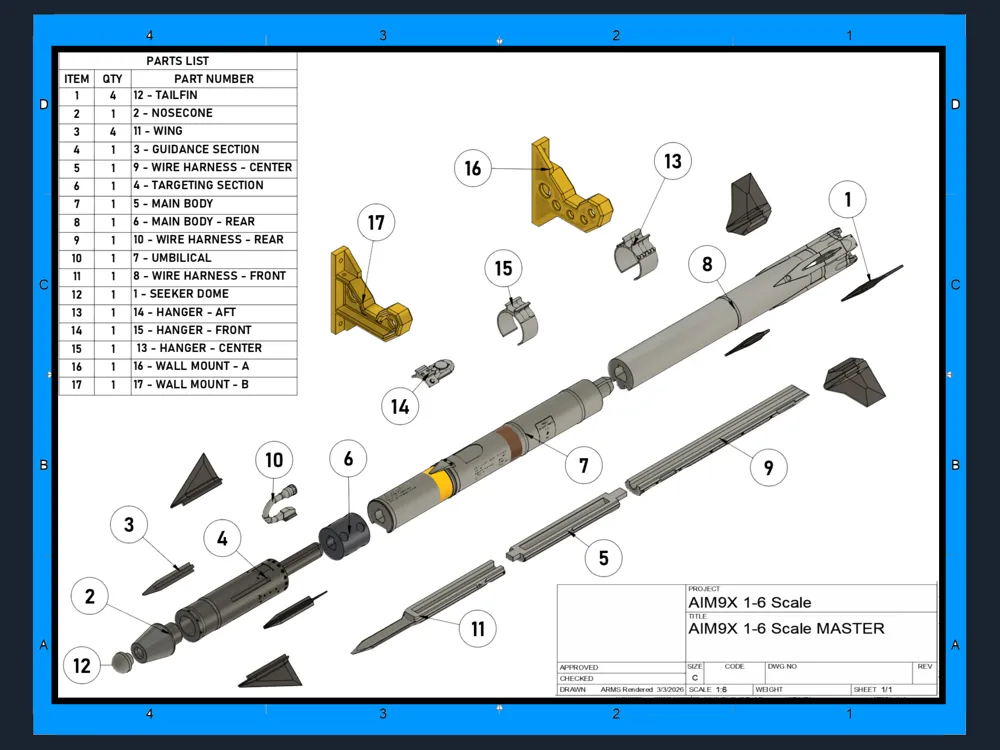 AIM-9X Sidewinder Missile 1:6th Scale-High Detail - Free 3D Print Model ...