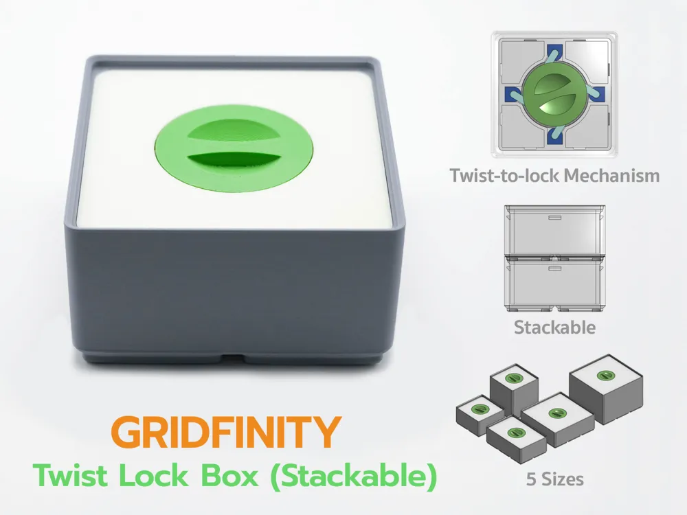Gridfinity Twist Lock Box (Stackable) by Kong 3D - MakerWorld