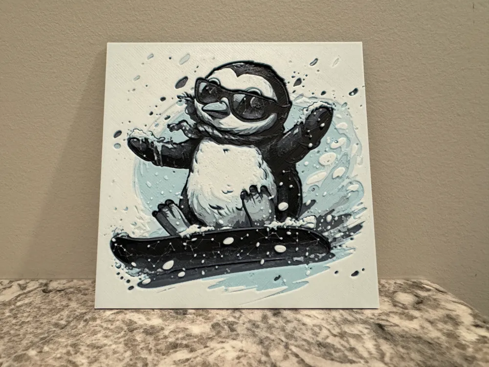 Penguin Snowboarding - Cute Animal Hueforge by Canadian Gamer - MakerWorld