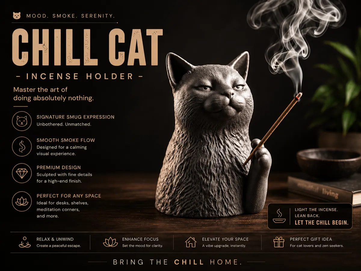 Chill Cat – Incense Holder - Free 3D Print Model - MakerWorld