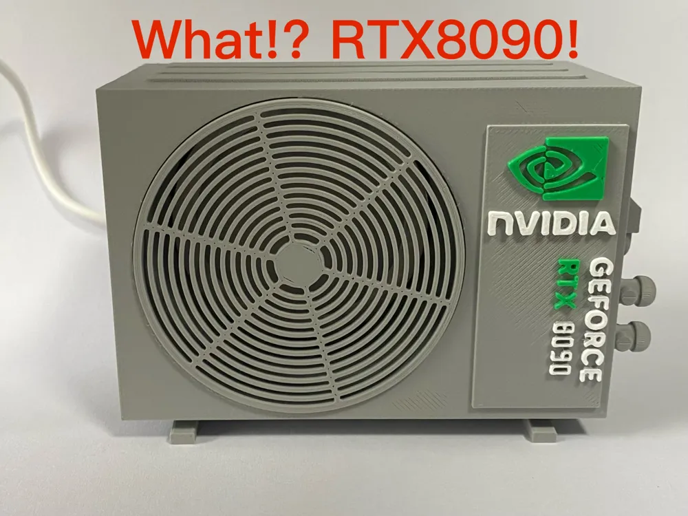 "NVIDIA RTX 8090 Graphics Card" A small lamp shaped like an air ...