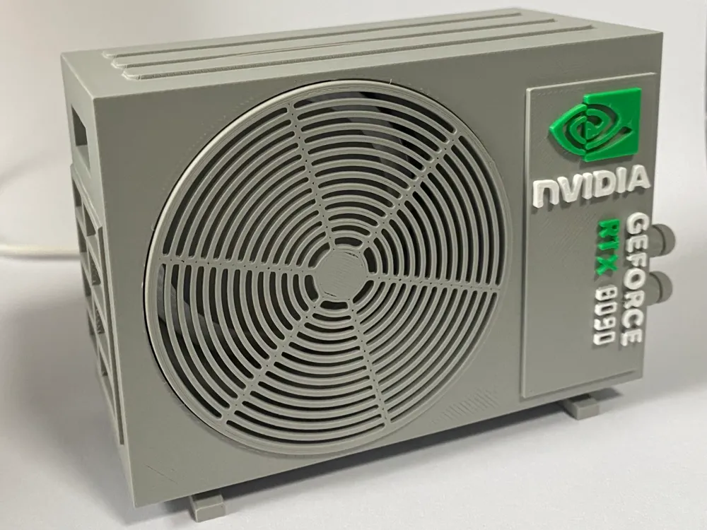 "NVIDIA RTX 8090 Graphics Card" A small lamp shaped like an air ...