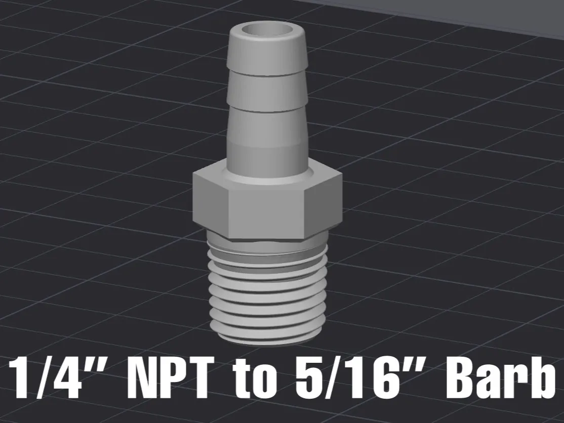 1/4" NPT Pipe Thread to 5/16" Barb Fitting - Free 3D Print Model ...