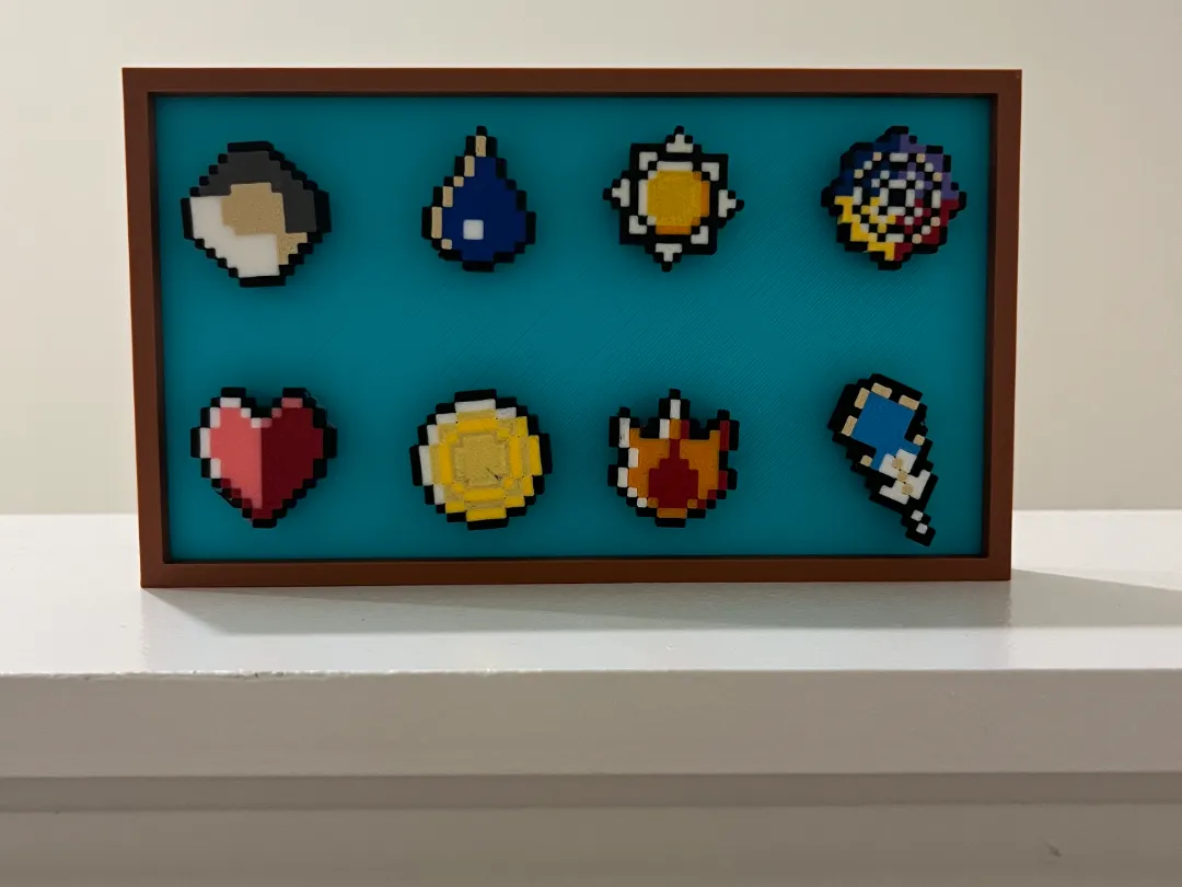 Pokemon - 8-bit Kanto Gym Badges - Free 3D Print Model - MakerWorld