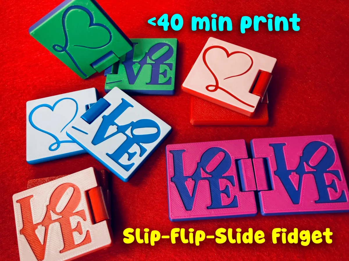 LOVE + Heart Valentines Flip + Slider Fidget - Free 3D Print Model ...
