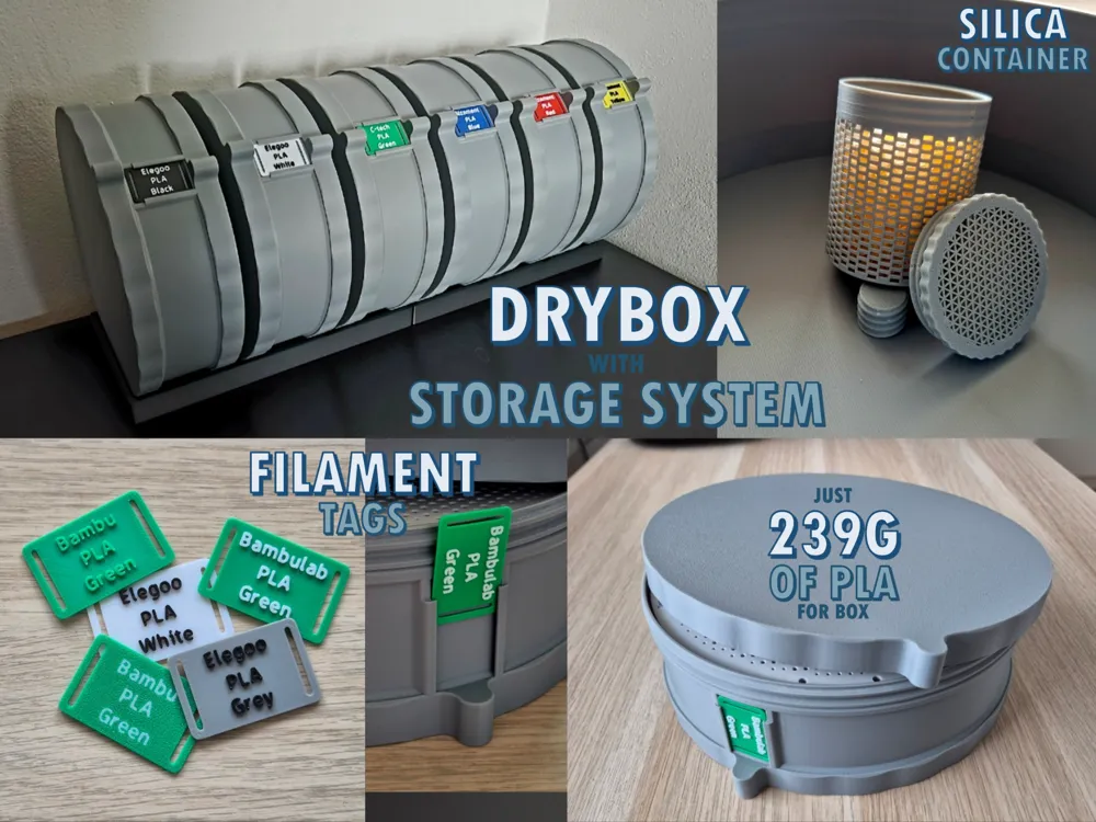 Filament spool storage box + silica & filament tag - Free 3D Print ...