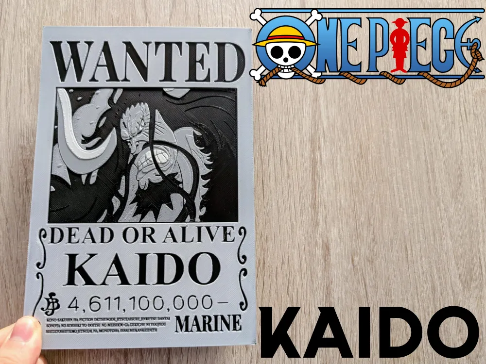 Kaido Wanted Poster One Piece - Free 3D Print Model - MakerWorld