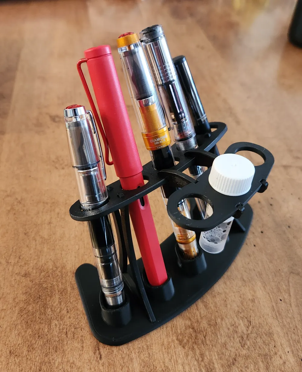 5 Pen Stand with optional shelf for 3 ink vials by nebenezer - MakerWorld