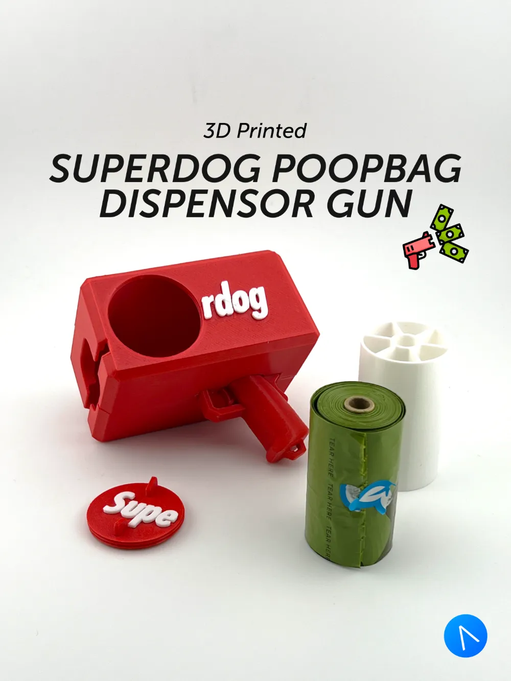 Super Dog Money Gun Poop Bag Dispensor Holder - Free 3D Print Model ...