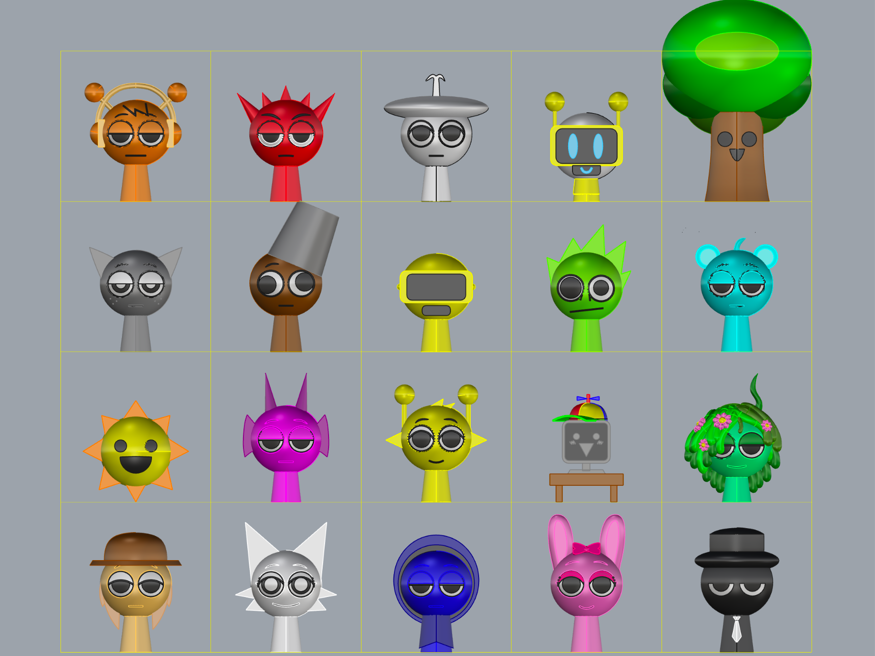 Rhythm Box (Sprunki) Game 3D Character Single-color multi-plate print ...