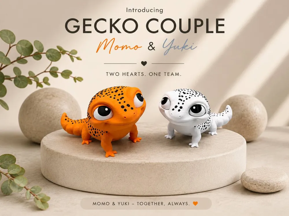 Gecko Couple - Momo & Yuki - Free 3D Print Model - MakerWorld