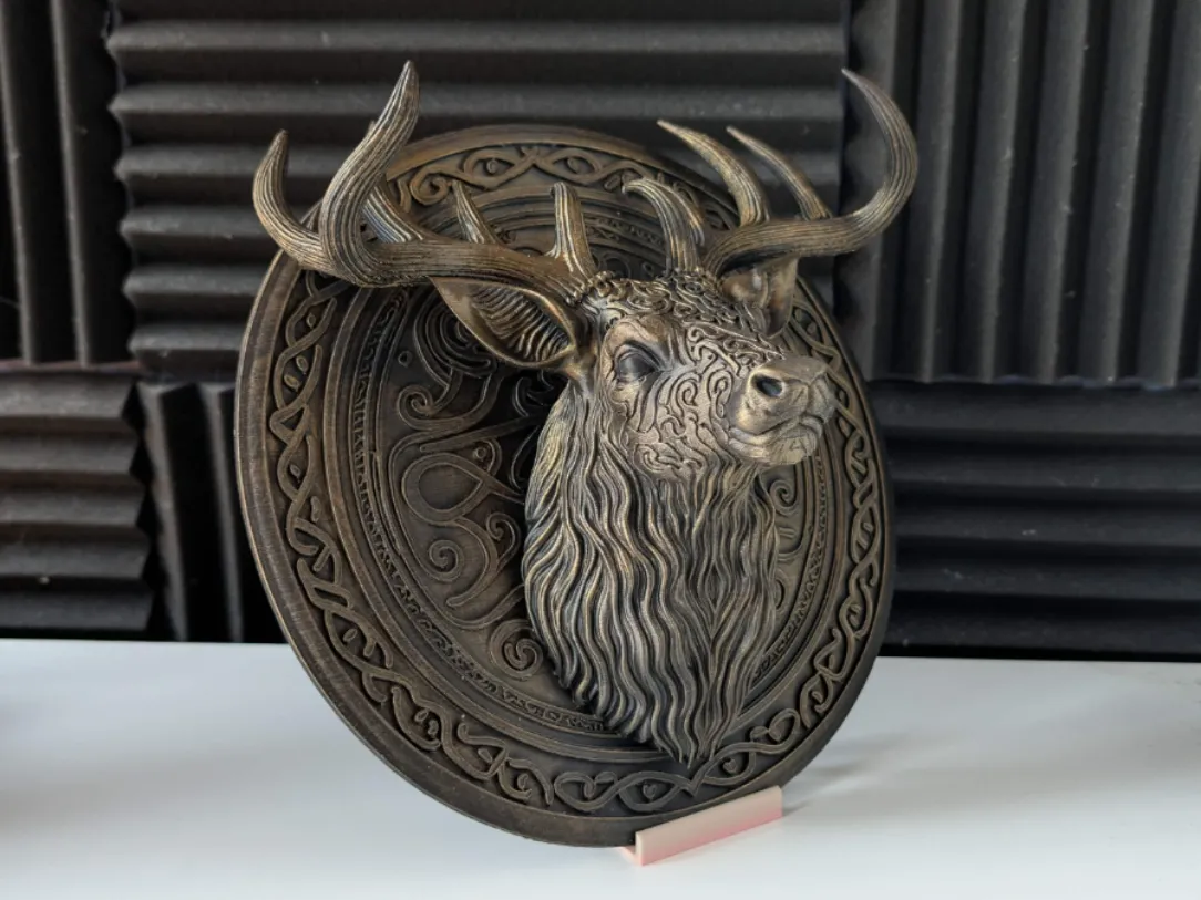 Deer Head Relief - Viking Runes - Free 3D Print Model - MakerWorld