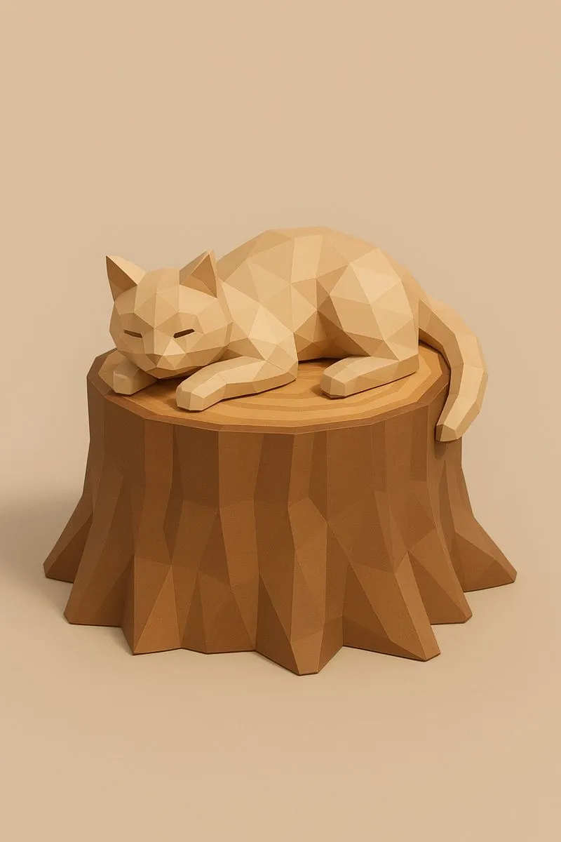 Gato Low-Poly en un árbol - Modelo de impresión 3D gratuito - MakerWorld