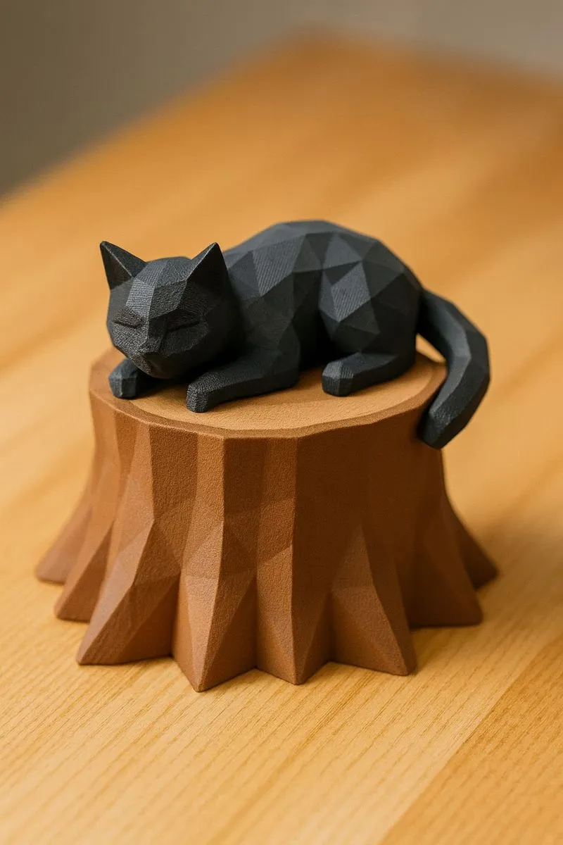 Gato Low-Poly en un árbol - Modelo de impresión 3D gratuito - MakerWorld