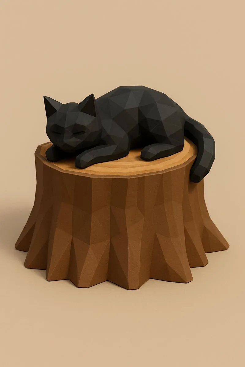 Gato Low-Poly en un árbol - Modelo de impresión 3D gratuito - MakerWorld