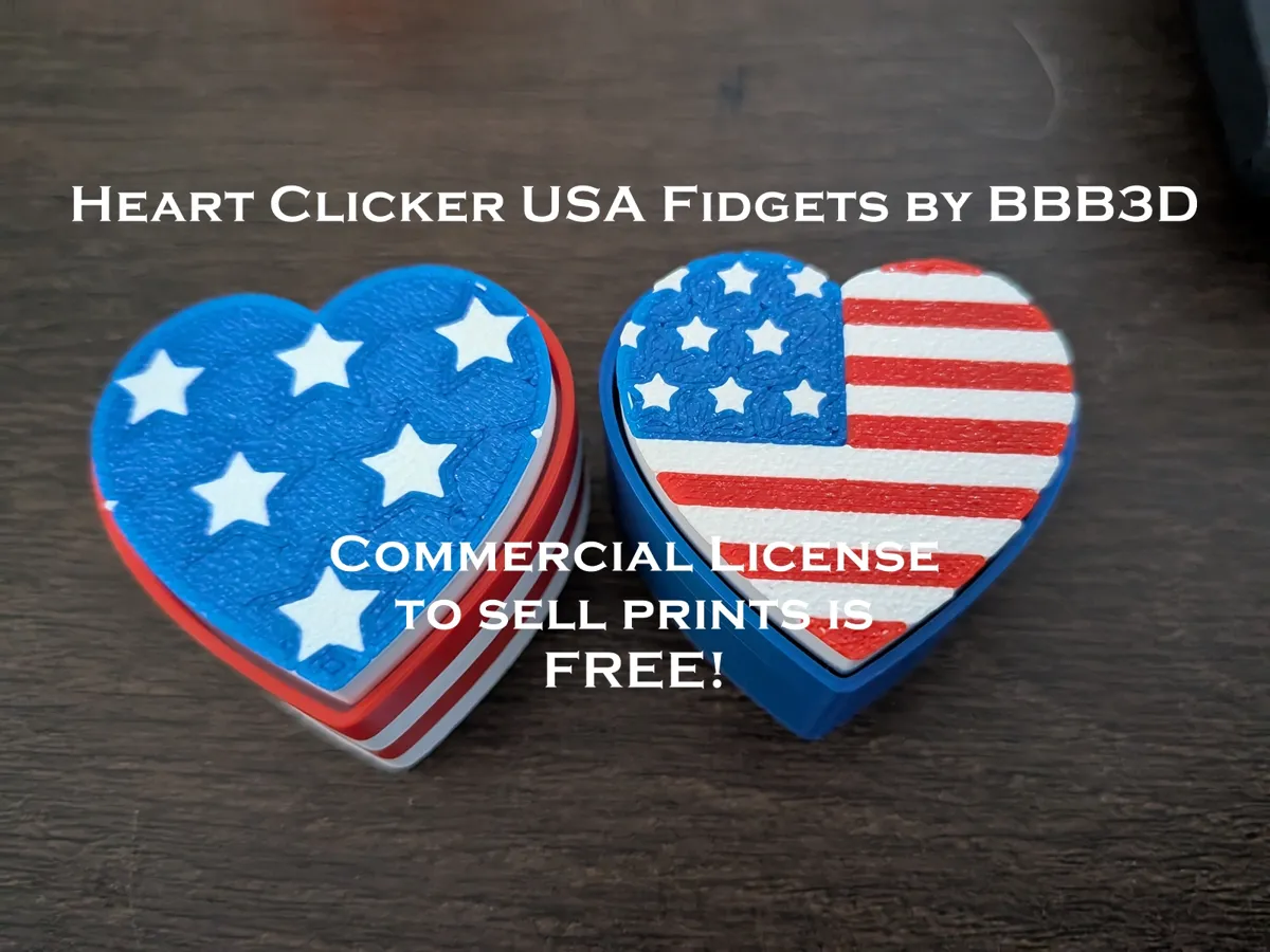 Heart Clicker Fidget USA - by BBB3D - Patriotic - Free 3D Print Model ...