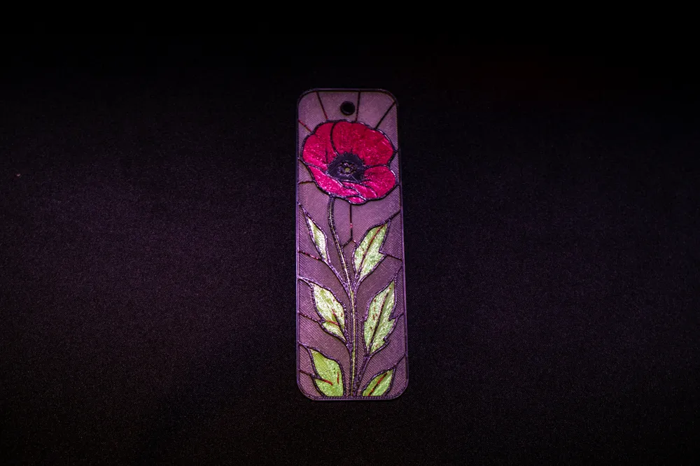 Stained Glass Poppy - Hueforge Bookmark by ArchiTech MakerWorld ...