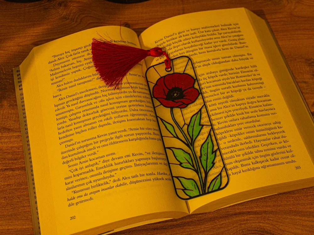 Stained Glass Poppy - Hueforge Bookmark - Free 3D Print Model - MakerWorld