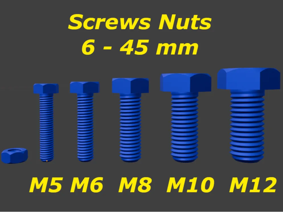 Screws Nuts M5 M6 M8 M10 M12 by Mires MakerWorld: Download Free 3D Models