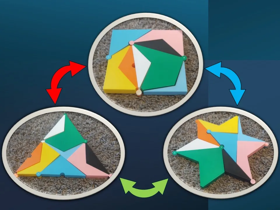 Square, Triangle, Hexagram - Hinged Dissection by Emma_Samuel - MakerWorld