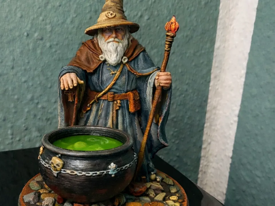 Wizard with Magic Cauldron - Free 3D Print Model - MakerWorld