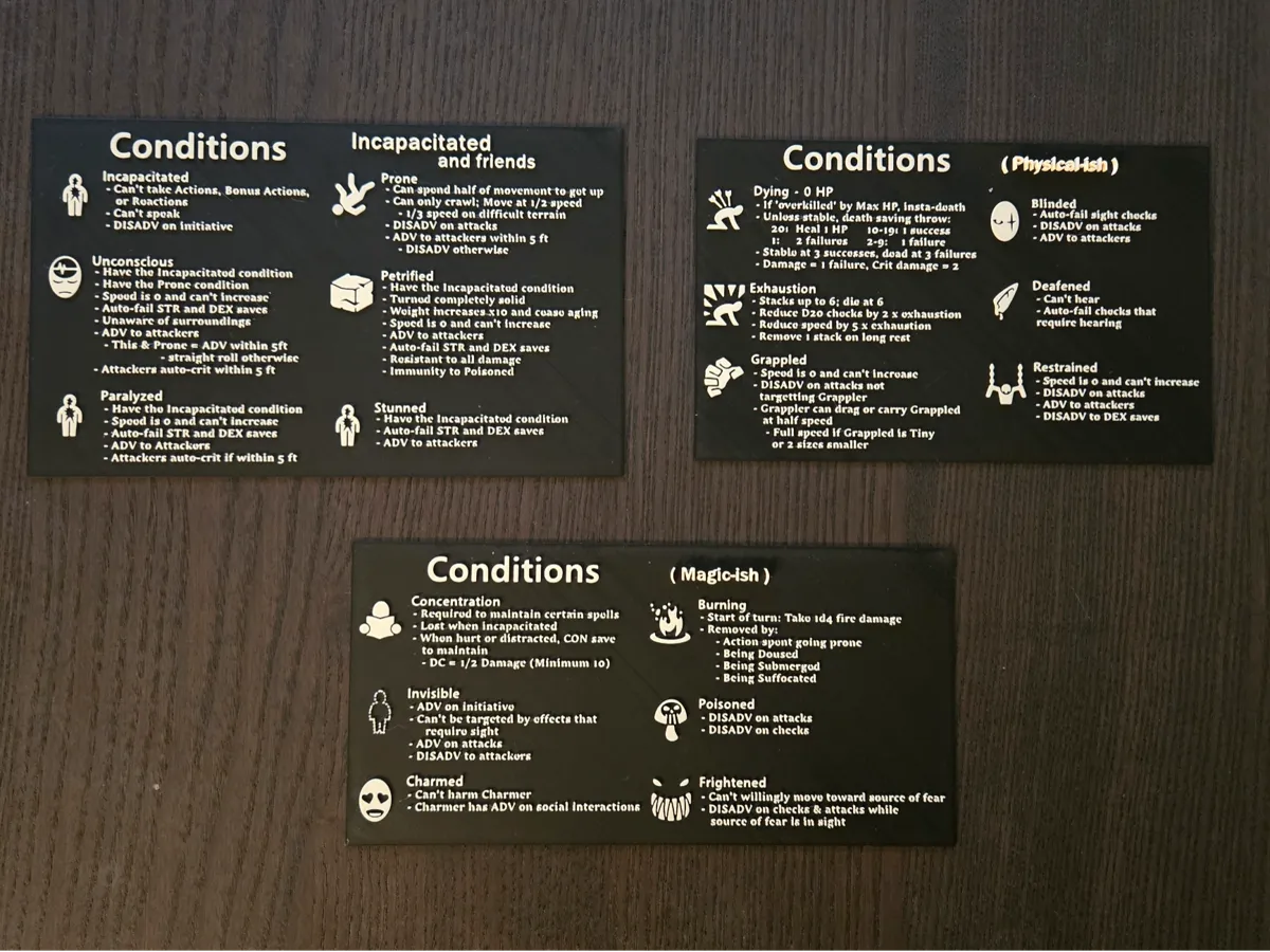 DnD Conditions Quick Reference Cards - Free 3D Print Model - MakerWorld