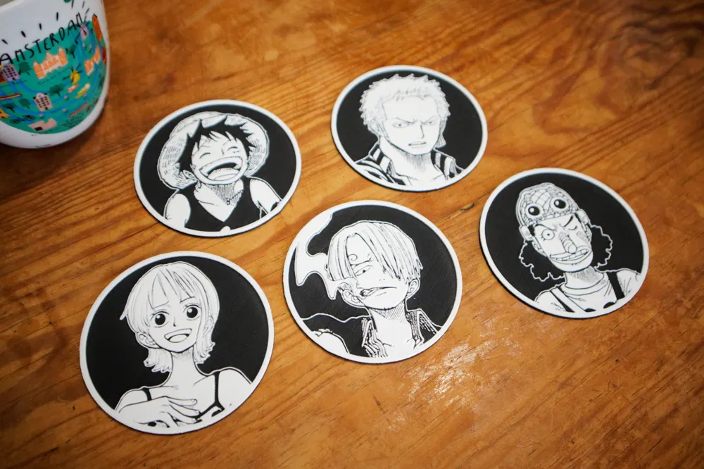 One Piece Coasters | 10 Units | Fan Art - Free 3D Print Model - MakerWorld