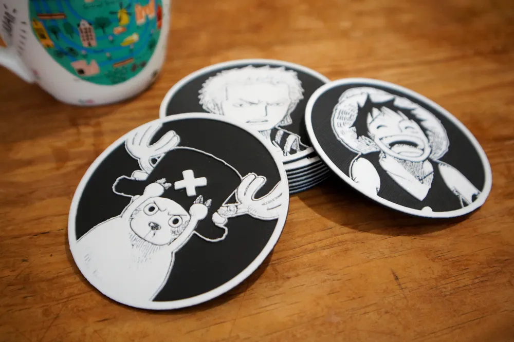 One Piece Coasters | 10 Units | Fan Art - Free 3D Print Model - MakerWorld