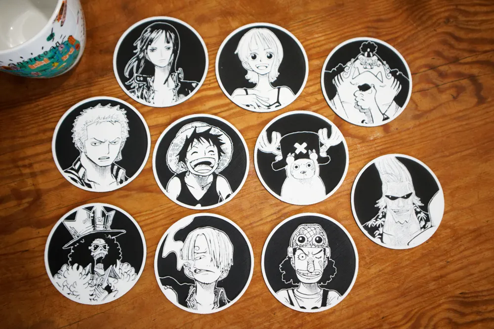 One Piece Coasters | 10 Units | Fan Art - Free 3D Print Model - MakerWorld