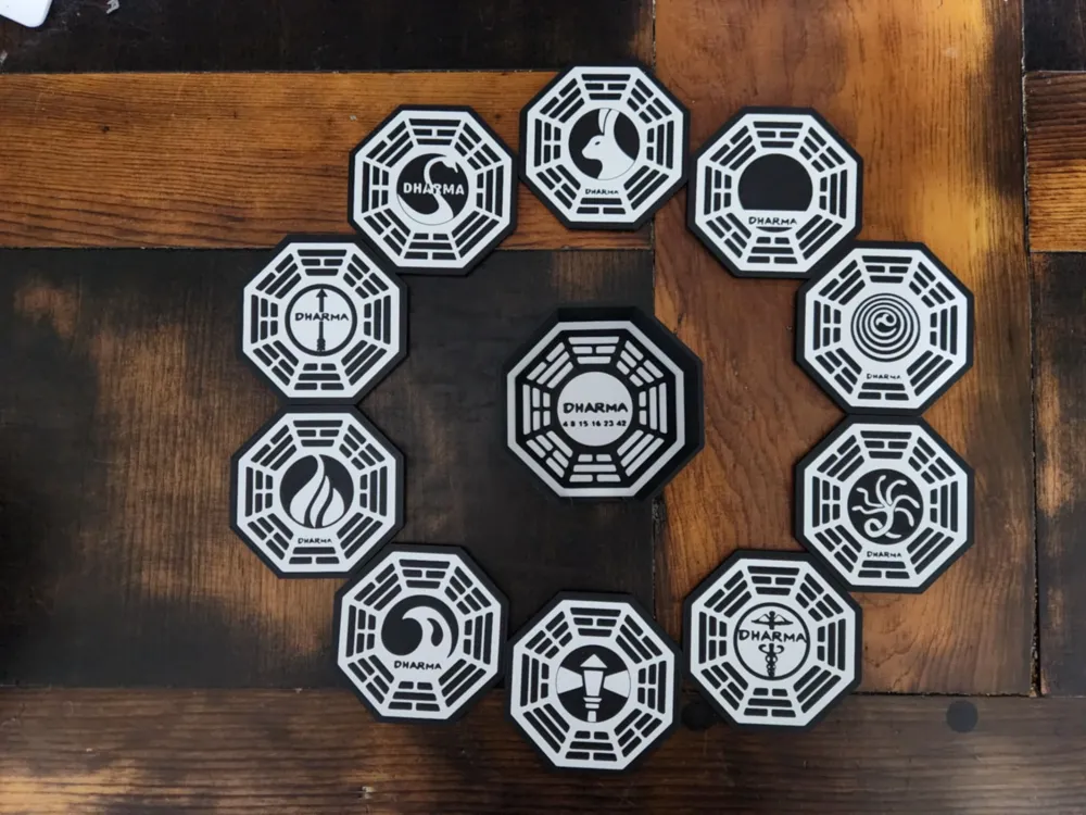 Lost Dharma Coaster set - Free 3D Print Model - MakerWorld