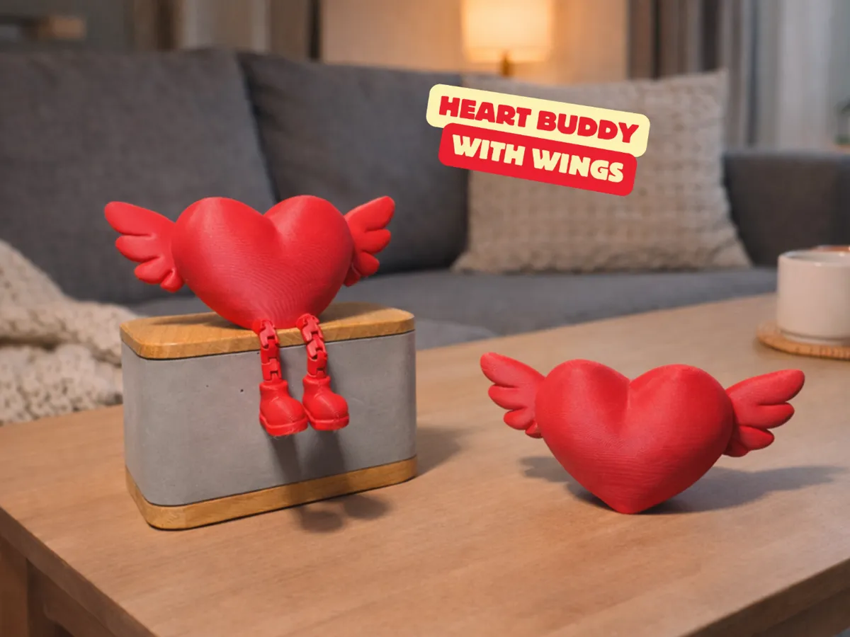 HEART BUDDY WITH WINGS / VALENTINES BUDDY FLEXI - Free 3D Print Model ...