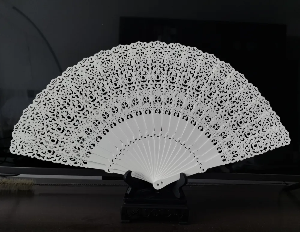 Ornate folding fan, manual cooling, collapsible for space saving, print ...